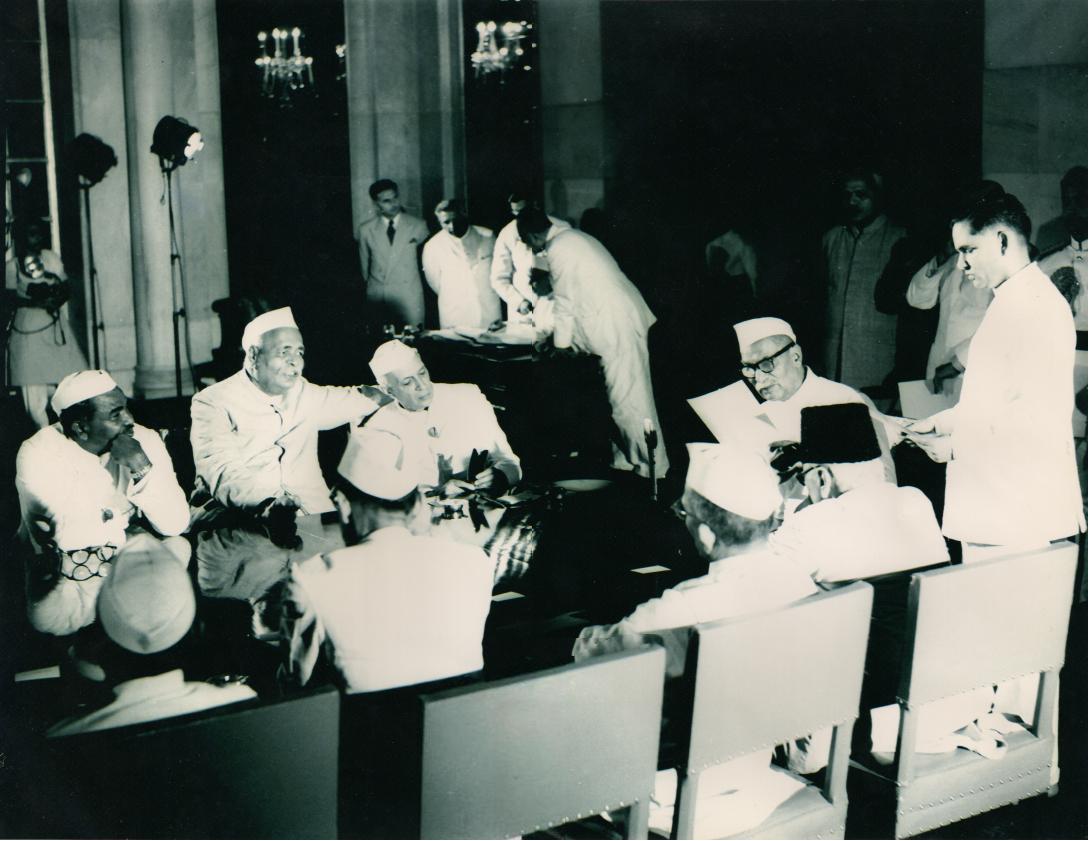 Manubhai Shah being sworn in as Industry Minister in the Cabinet of ...